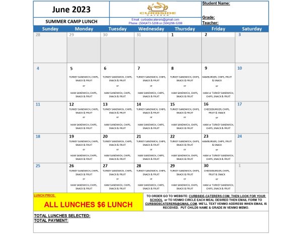 School lunch – Curbside Caterers